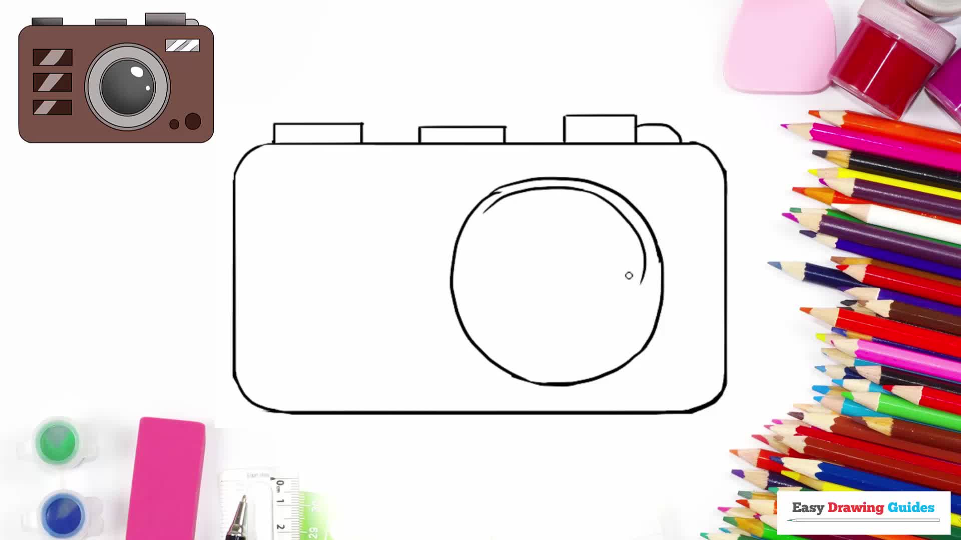 Camera Drawing Easy Simple Blue Drawn Camera" Art Board Print For Sale